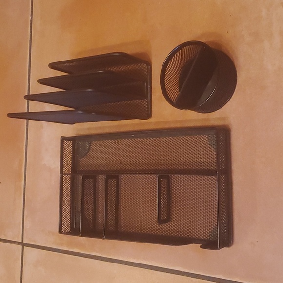 unbranded | Office | 3 Piece Black Metal Mesh Office Desk Set Drawer ...